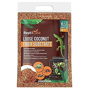 ReptiCasa Loose Coconut Substrate Husk Fibers, 10.5 Quarts Bag, Clean Natural Terrarium Bedding for Reptiles, Amphibians, or Invertebrates, Waste, Liquid and Odor Absorbent