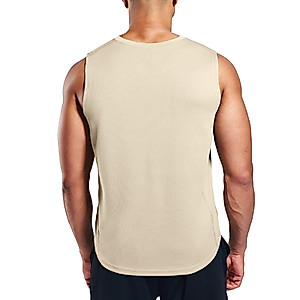 Haimont Muscle Shirts for Men Sleeveless Dry Fit Gym Workout Tank Top for Running Gym Athletic,Recycled Polyester,Khaki,XL