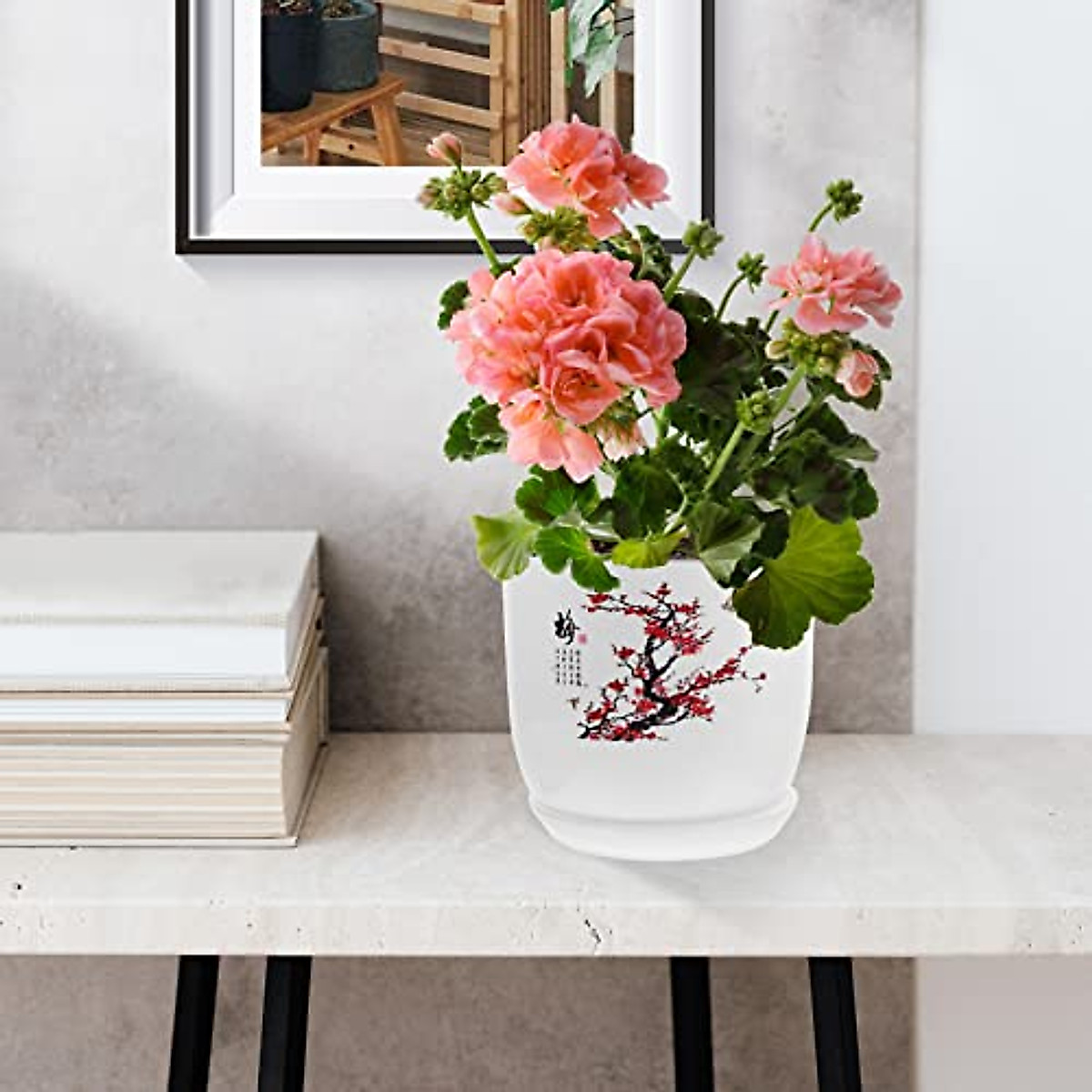 Yardwe Chinese Ceramic Planter Porcelain Flower Pot with Saucer Bonsai Pot Decorative Plant Pot Succulent Planter For Table Centerpiece Home Office Decor
