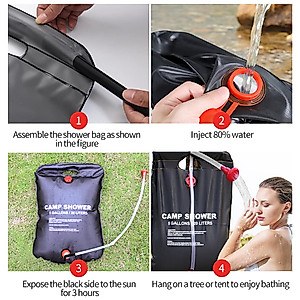 DkOvn 1/2/4 Pack Solar Shower Bag, 5 Gallons/20L Camping Shower Bag, Portable Shower Bag with Removable Hose and On-Off Switchable Shower Head for Camping Beach Swimming Outdoor Traveling(2 Pack)