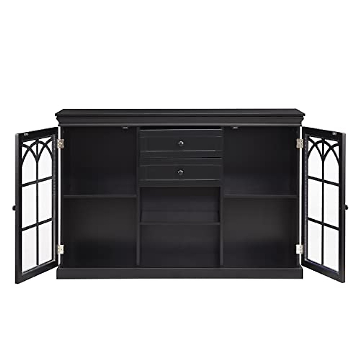 GOOD & GRACIOUS Sideboard Buffet Cabinet with Drawers and Glass Fretwork Doors, Storage Display Cabinet with Premium Painted Finish for Dining Room, Living Room, Kitchen, Entry, Black