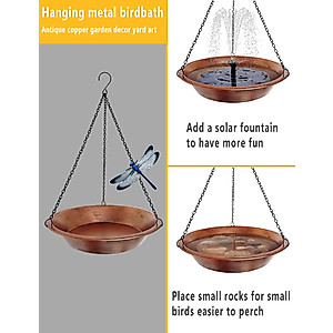 Keygift Hanging Bird Bath for Outdoor, Antique Copper Metal Bird Feeder Birdbath Bowl with 17” Rust-Proof Black Chains for Garden Backyard Decor