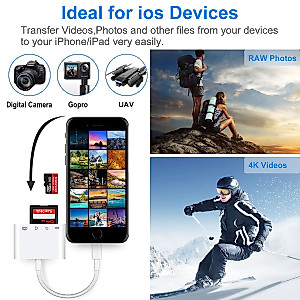 Hongwei SD Card Reader for iPhone with Lightning Ports, Memory Card Reader with Charging Port, Trail Game Camera Card Viewer Adapter, Plug and Play