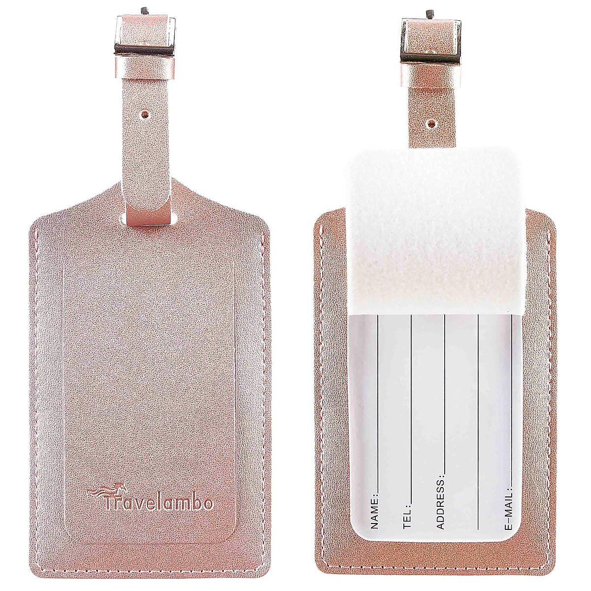 Travelambo Luggage Tag Faux Leather for Suitcase Women Kids Funny Cute (Rose Gold)