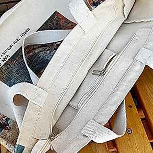 BROADREAM Canvas Tote Bag Aesthetic - Zippered Book Tote Bag with Interior Pocket by Cute Shoulder Tote Bags for Women Shopping & Travel - Best Gift for Teacher Mom Friendship Wife Classmate Birthday