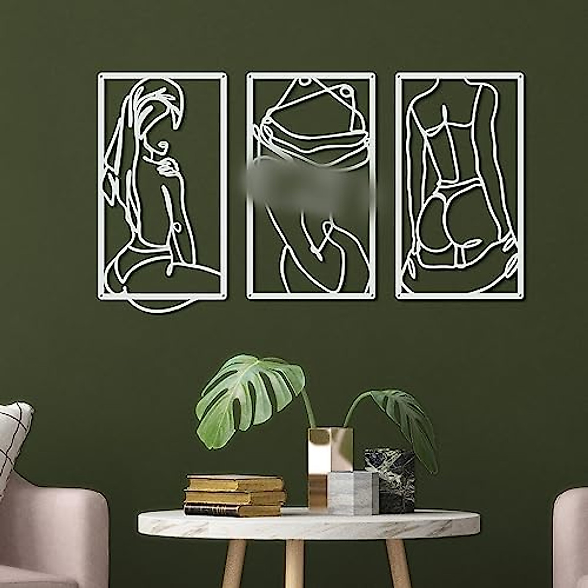 3 Pcs Modern Minimalist Wall Decor Abstract Line Art Wall Decor Art Print Decor Line Drawing Metal Wall Art for Living Room Bedroom Wall (White)