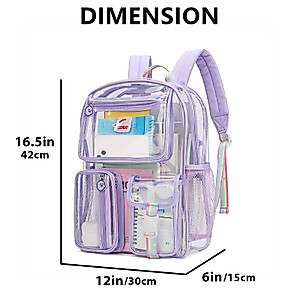 LISINUO Clear Backpack Girl Transparene Backpacks See Through Book Bag for Women Heavy Duty Pvc Mesh Bag Cute Girls Bookbags(Purple)