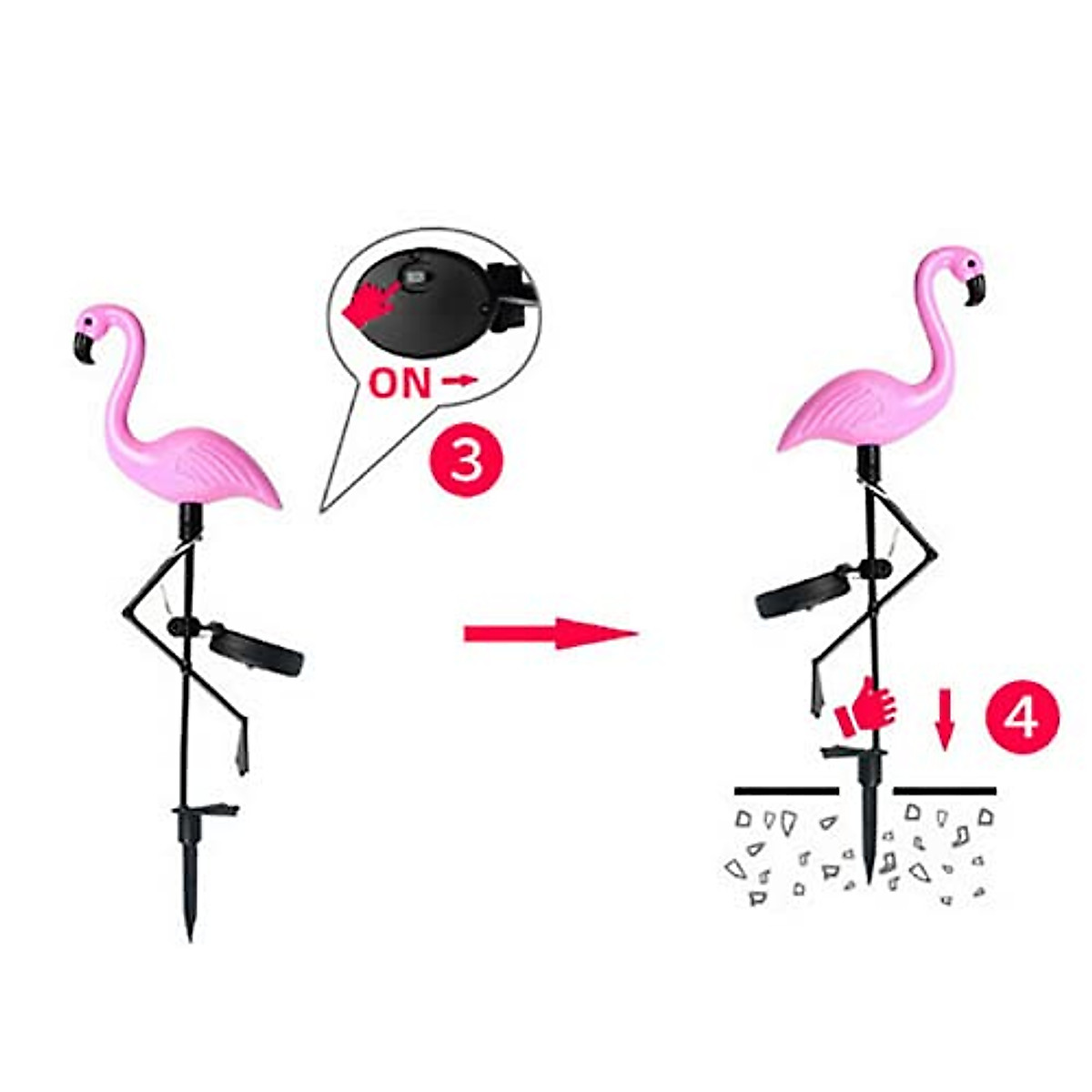 AUSUKY Solar Powered Pink Flamingo Ornament Garden Outdoor Light Lawn Landscape Lamp (1 Solar Panel Control 3 Light)