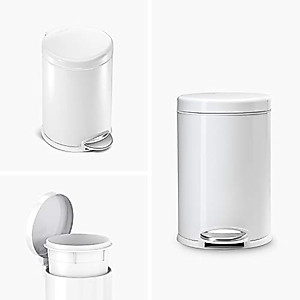 simplehuman 4.5 Liter Bathroom Trash Can, White Steel