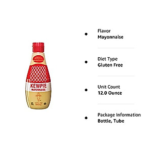 Kewpie Mayonnaise, Japanese Style Mayo Sandwich Spread Squeeze Bottle, 12-Ounce Tube (Pack of 1)