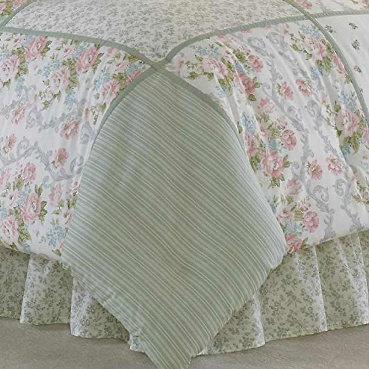 Laura Ashley - Queen Comforter Set, Reversible Cotton Bedding with Matching Shams & Bedskirt, Stylish Home Decor for All Seasons (Harper Sage, Queen)
