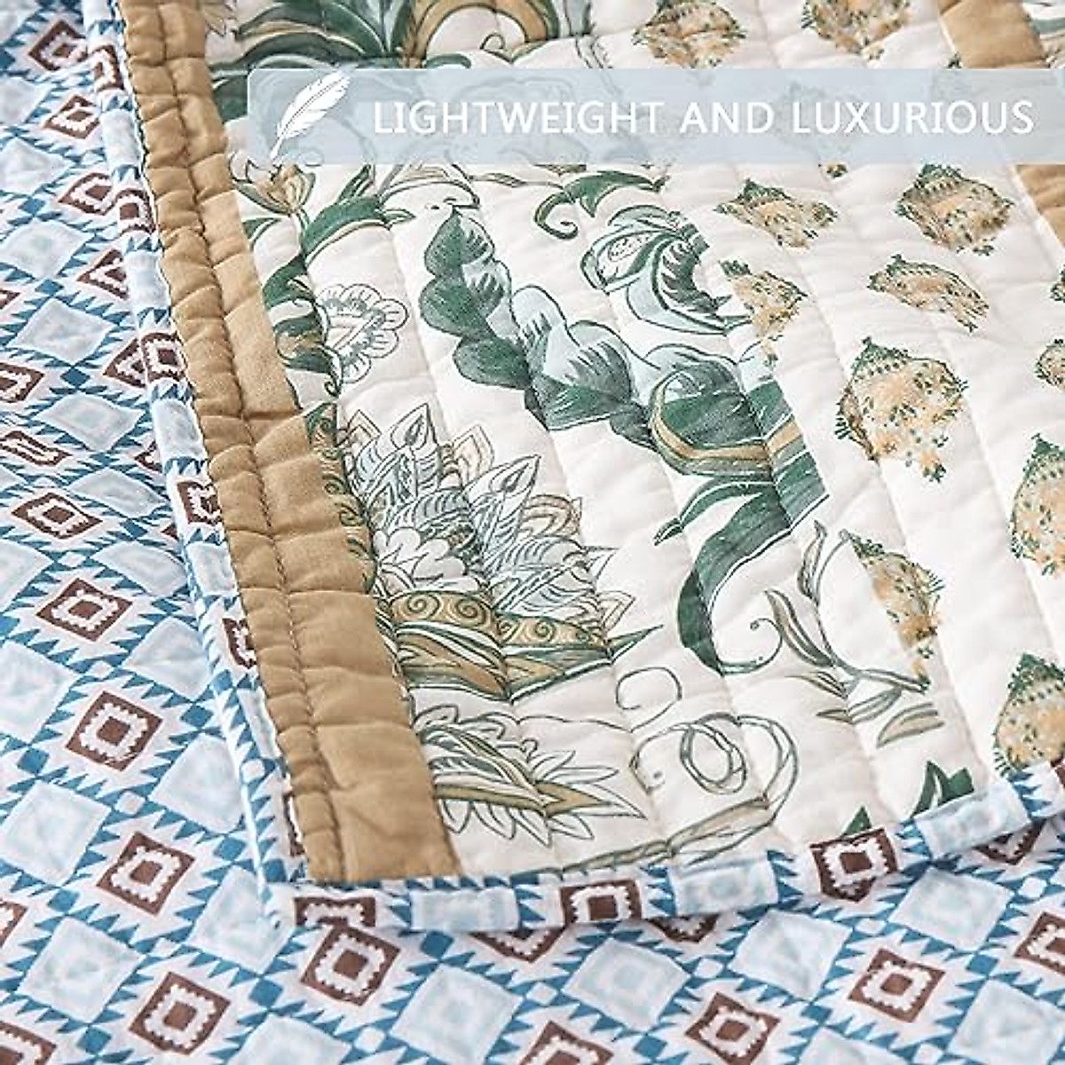 Secgo Quilt King Size - 100% Cotton Bedding Set (98 * 106 Inch) with 2 Pillow Shams, Patchwork Reversible Lightweight Bedspread, Quilted Coverlet Fit All-Season