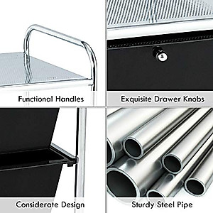 Giantex Rolling Storage Cart w/ 4 Drawers 2 Shelves Metal Rack Shelf Home Office School Beauty Salon Utility Organizer Cart with Wheels (Black)