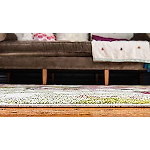 Unique Loom Lyon Collection Modern Watercolor Floral Area Rug, 2 x 6 ft, Ivory/Pink