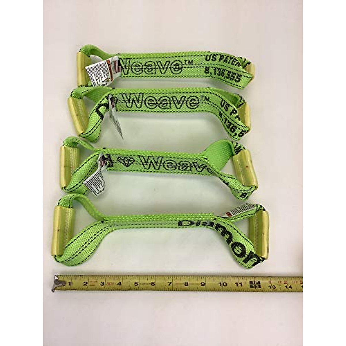 Safe 'n Secure 8 Point Heavy Duty Hi Viz Diamond Weave 18' Strap Kit for Rollback/Flatbed Tie Downs with 12" Chain Tail