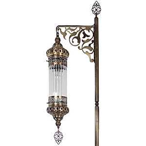 DEMMEX Turkish Moroccan Ottoman Era Style Antique Vintage Standing Floor Lamp, Antique Brass Metal Body, Shatterproof Pyrex Glass, 5.5 ft -165cm
