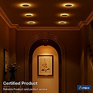 Amico 6 Pack 6 Inch 5CCT LED Recessed Ceiling Light with Night Light, 2700K/3000K/3500K/4000K/5000K Selectable Ultra-Thin Recessed Lighting, 12W=110W, 1100LM, Dimmable Canless Wafer Downlight - ETL