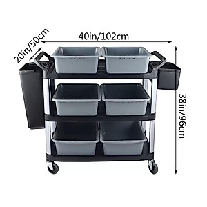 Storage Cart 3 Tier Heavy Duty Commercial Grade Utility Cart,Dish Cart for Restaurant,Multi-Function Mobile Shelving Unit Organizer for Hotel,Restaurant,Kitchen,Laundry Room with 6 Basin 2 Barrels
