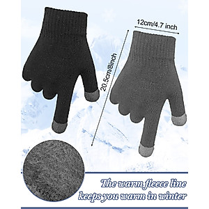 6 Pcs Men Womens Winter Hat Glove Scarf Sets Beanie Scarf Touchscreen Gloves Knit Skull Cap Fleece Neck Warm Scarf Mitten (Black, Gray)