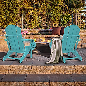 FOOWIN Adirondack Chair, Lounge Chair w/4 in 1 Cup Holder Trays, Folding Patio Chairs Weather Resistant, Fire Pit Chair for Deck, Garden, Backyard & Lawn Furniture