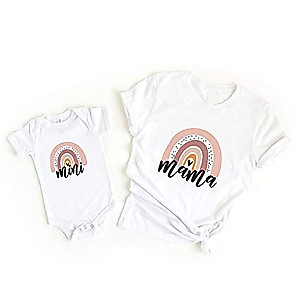 Mommy and Baby Matching Outfits Rainbow Cute T Shirt Mama Mini Bodysuit onsie Family Photoshoot (Large)