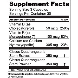 Essential Elements Bone Boost Bone Health Supplement - Bone Support and Calcium Supplement with Vitamin D 3, K2, Cissus Quadrangularis for Bone Strength - 90 Capsules (30 Day Supply)