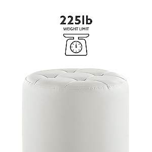 Linon White Sikes Faux Leather Tufted Swivel Ottoman with Chrome Base