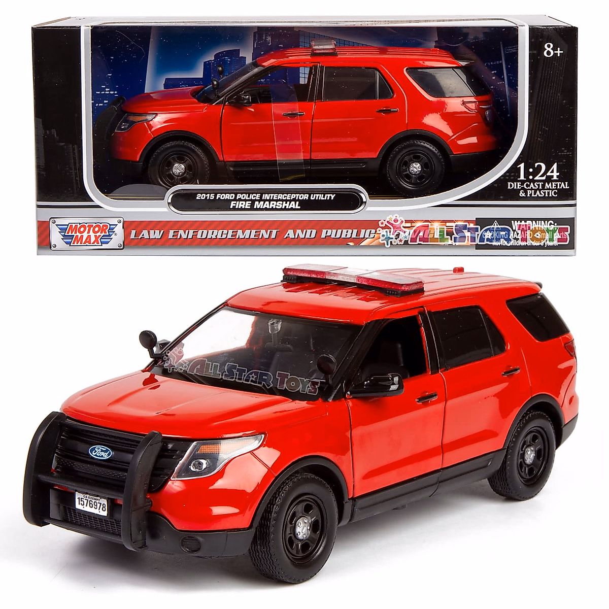 Motormax All Star Toys 1/24 Fire Department Diecast Model 2015 Ford Police Interceptor Utility Fire Marshal, Fire Chief Vehicle, Fire Truck Unmarked 76978 AST Exclusive