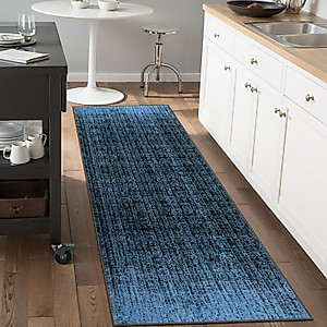 Wonnitar Washable Long Hallway Runner Rug, 2'6"x8' Non Slip Runners for Kitchen Floor, Modern Ombre Blue Non Shedding Ultra Thin Entryway Carpet Runners for Bathroom Hall