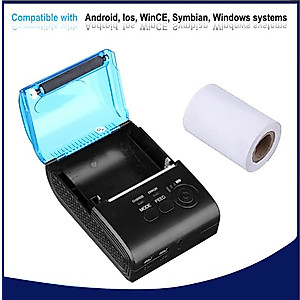 Yoidesu Mini Receipt Printer,58mm Portable Bluetooth Mobile Thermal Printer Compatible with Android Windows Vista Linux,Bluetooth 4.0 Label Printer Wireless (US Plug)