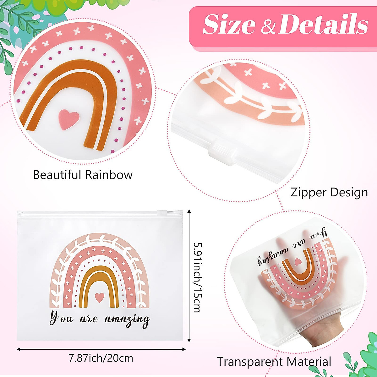 Wesiti 50 Pcs Rainbow Cosmetic Bag Inspirational Gifts for Women Motivational Quotes Cosmetic Makeup Bag Bulk EVA Matte Waterproof Zippered Pouch for Women Girl Teacher Christmas Gift(You Are Amazing)