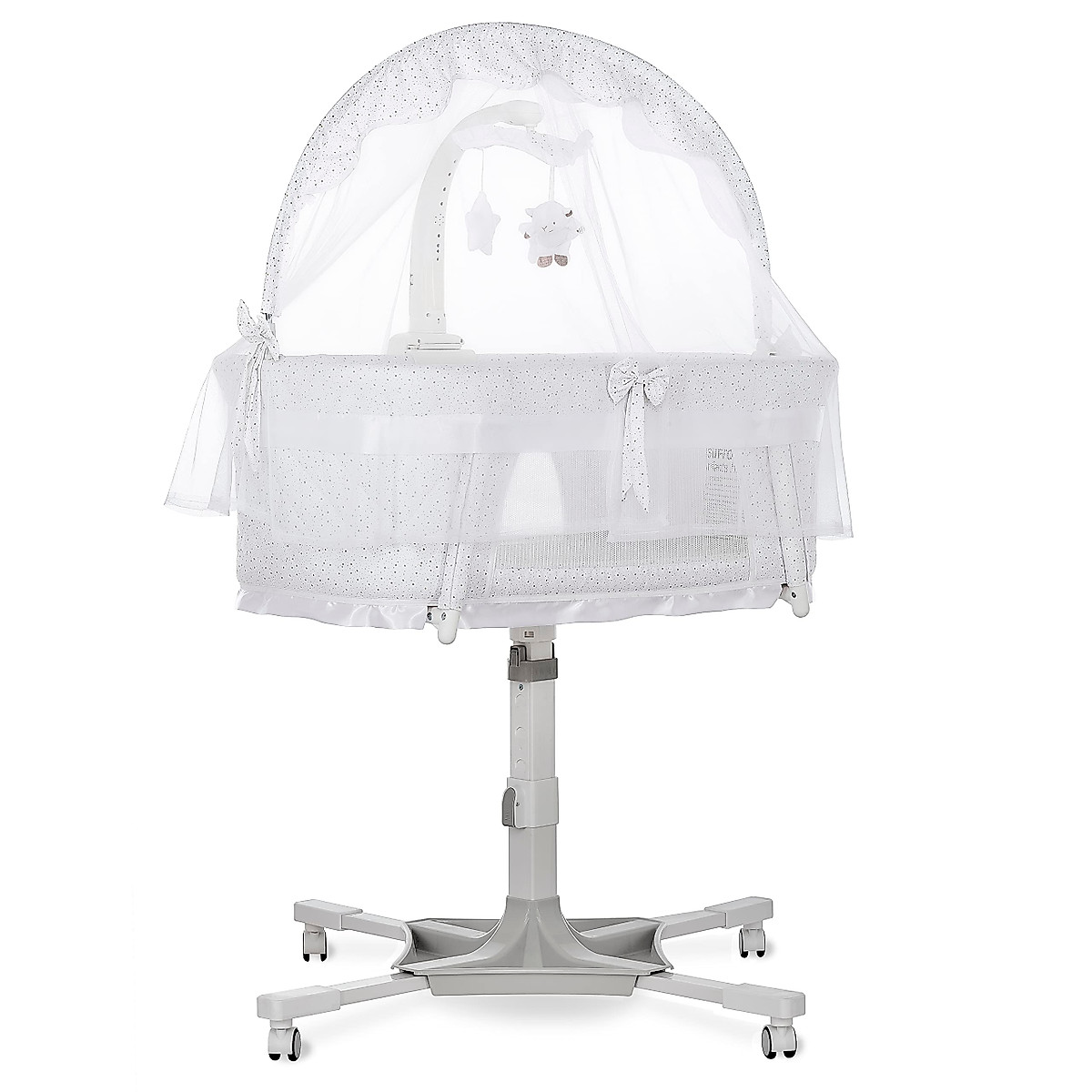 Dream on Me Breeze Swivel Baby Bassinet in White, 4 Adjustable Height Positions, Sturdy and Lightweight Portable Bassinet, Breathable Mesh Sides with Waterproof Mattress Pad
