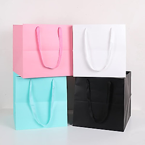 Yerpkefey 11.8" Large Gift Bag，Square Reusable Gift Bags Large for Birthday Wedding Christmas Presents Doll (Black)