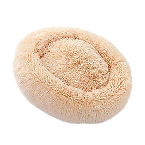 Luxury Fur Donut Cuddler Round Cat and Dog Cushion Bed Self-Warming and Cozy for Improved Sleep (Big Size, Beige)