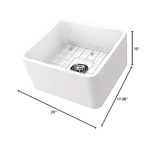 Nantucket Sinks T-FCFS-20 20-Inch Single Bowl Fireclay Farmhouse Kitchen Sink, White