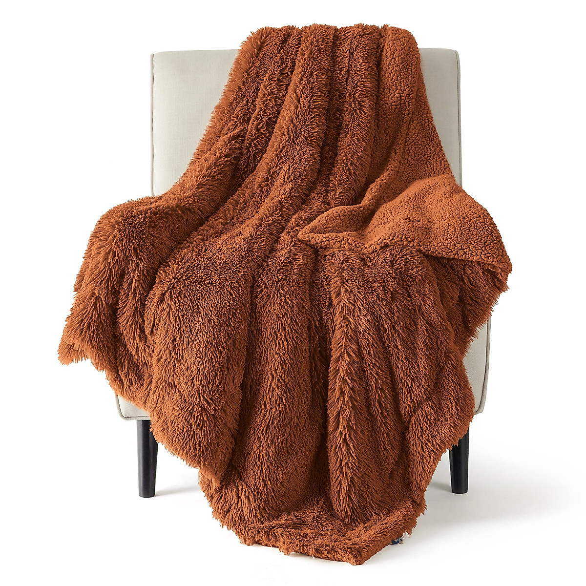 Bedsure Faux Fur Burnt Orange Throw Blanket – Fuzzy, Fluffy, Shaggy Orange Blanket, Soft and Thick Sherpa, Cozy Warm Fall Blanket, Autumn Throw Blankets for Couch, Sofa, Bed, 50x60 Inches, 640 GSM