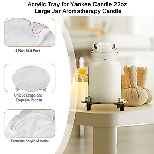 Beautyflier Scented Candle Holder Tray, Pedestal Candle Stand for Yankee Candle Classic 22oz Large Jar Single Wick Scented Candle, Decorative Marble Pattern Acrylic Candle Plate, Holder ONLY (Black)