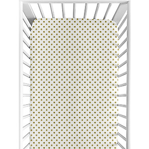 Sweet Jojo Designs Gold and White Polka Dot Baby or Toddler Fitted Crib Sheet for Butterfly Floral Collection