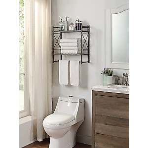 SunnyPoint Classic Square Bathroom Shelf, 2 Tier Shelf with Towel Bar Wall Mounted Shower Storage (Classic - Wall Mount - Silver)
