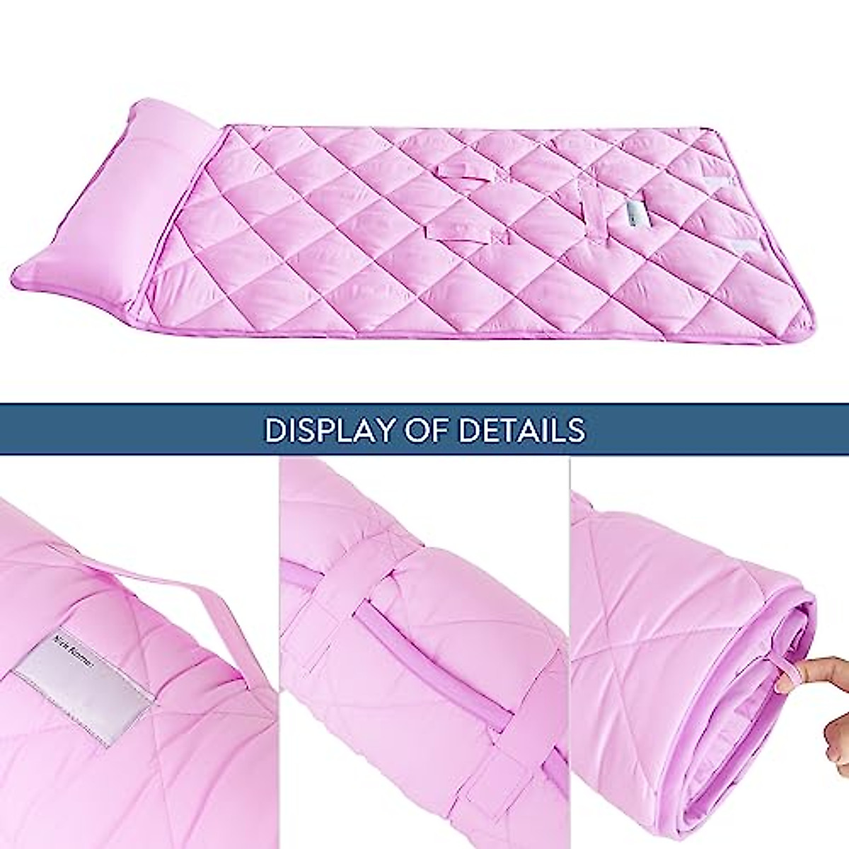 Toddler Nap Mat with Pillow & Removable Blanket, Kids Nap Mat for Toddler Boys Girls, Super Soft and Cozy, Nap Mat for Daycare, Preschool,Kindergarten, Kids Sleeping Bag, Purple, 21” x 50”