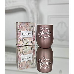 Violet and Gale Abuela Gifts for Women 12oz Wine Glass Tumbler Abuelita Spanish Grandma Birthday Gift from Granddaughter Rose Gold Coffee Mug