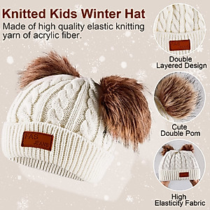 Kids Winter Hat Gloves Scarf Set, Girls Toddler Kids Beanie Hat with Pom Knit Gloves Neck Warmer for Girls Boys (White)