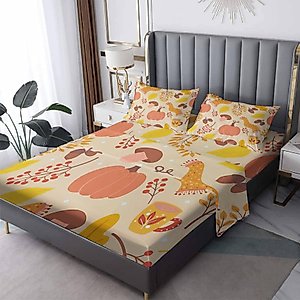 zcsm Fall Decor Sheets Full Size Sheet Sets - Autumn Bed Sheets, Soft Microfiber & Deep Pocket & Wrinkle Free Patterned Bedding Sheets & Pillowcases, 1 Fitted Sheet, 1 Flat Sheet, 2 Pillow Cases