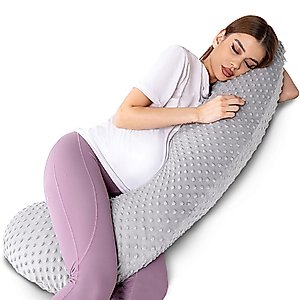 Lightweight Pregnancy Pillow Soft Maternity Full Body Pillow, Long J-Shaped Pillow for Sleeping on The Side, Breathable Bean-Shaped Cover