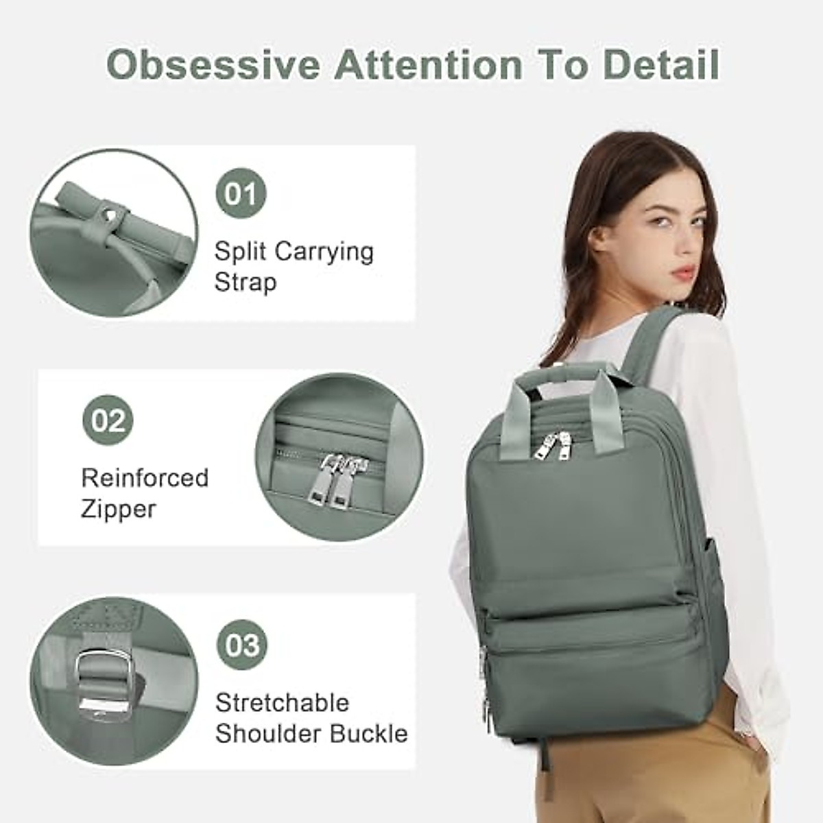 suratio Travel Laptop Backpack for Women Teacher Work Backpack Carry On Bags for Airplane Waterproof Backpack With Laptop Compartment Backpack for Traveling On Airplane Travel Essential Army Green