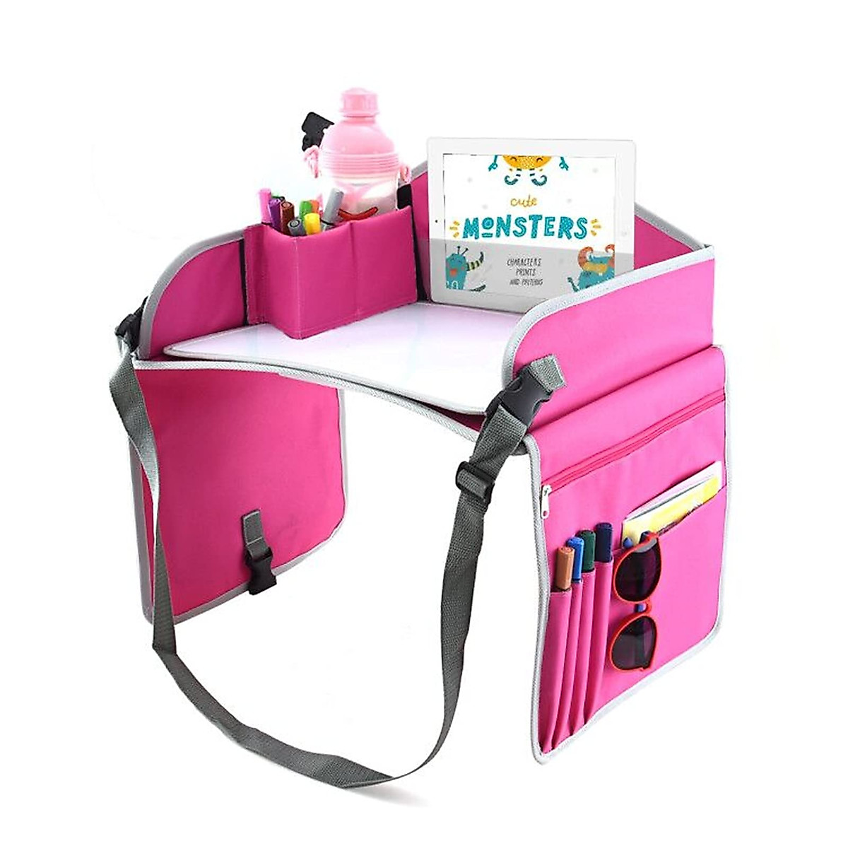 Kids Travel Tray Toddler Car Seat Lap Tray Travel Table Tray Child Car Lap Tray Kids with Dry Erase Board Waterproof Car Seat