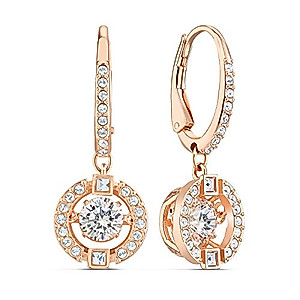 SWAROVSKI Una Pierced Drop Earrings with Dancing Crystal and Matching Pavé on a Rose-Gold Tone Finish Setting, Part of the Swarovski Una Collection