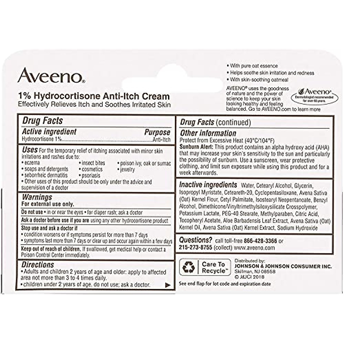Aveeno 1% Hydrocortisone Anti-Itch Cream, 1 Oz ( Pack of 3 )