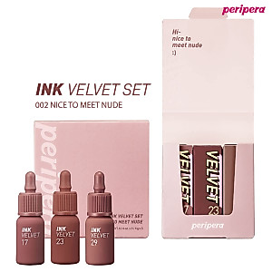 Peripera Ink the Velvet Lip Tint | High Pigment Color, Longwear, Weightless, Not Animal Tested, Gluten-Free, Paraben-Free | NICE TO MEET NUDE, 0.14 fl oz*3