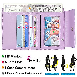 VOCUS Small Wallet for Women RFID Blocking Ladies PU Leather Card Holder Mini Compact Bifold Purse with Zipper Coin Pocket